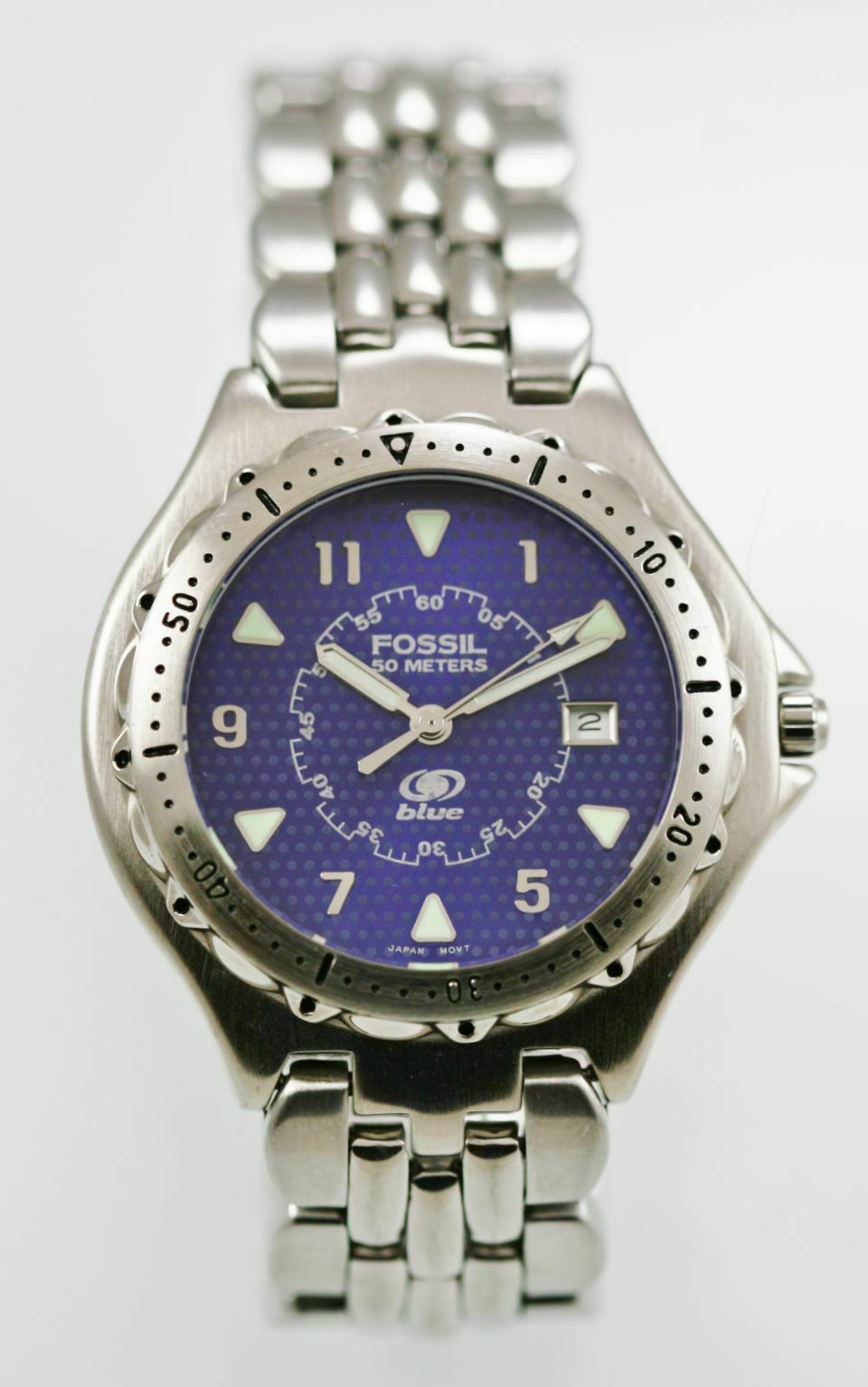 Fossil Blue Watch Mens Date Stainless Steel Silver Water Resistant 50m ...