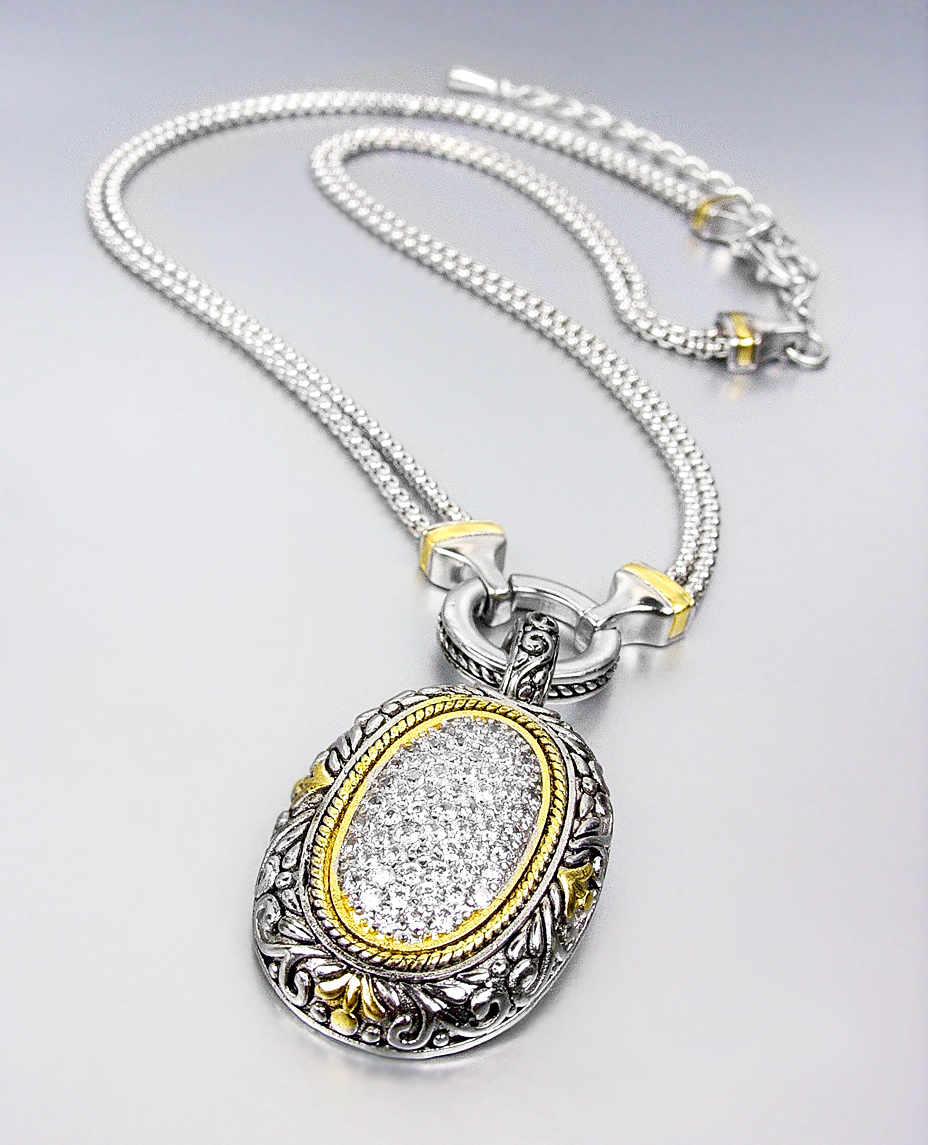 EXQUISITE Brighton Bay Silver Filigree Gold CZ Crystals Pendant Chains ...