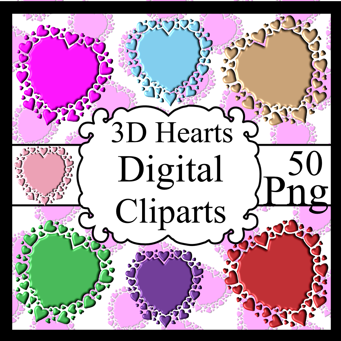 3D Hearts Digital Cliparts - Scrapbooking