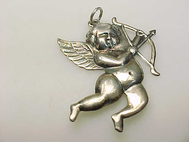 CUPID ANGEL Vintage PENDANT in Sterling Silver - 2 inches - Jewelry ...