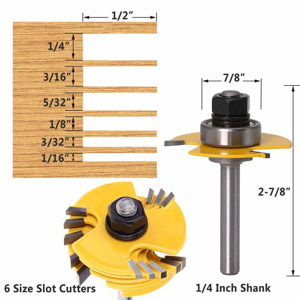 Yakamoz 1/4 Inch Shank 3-Wing Adjustable Slot Cutter Router Bit Set ...
