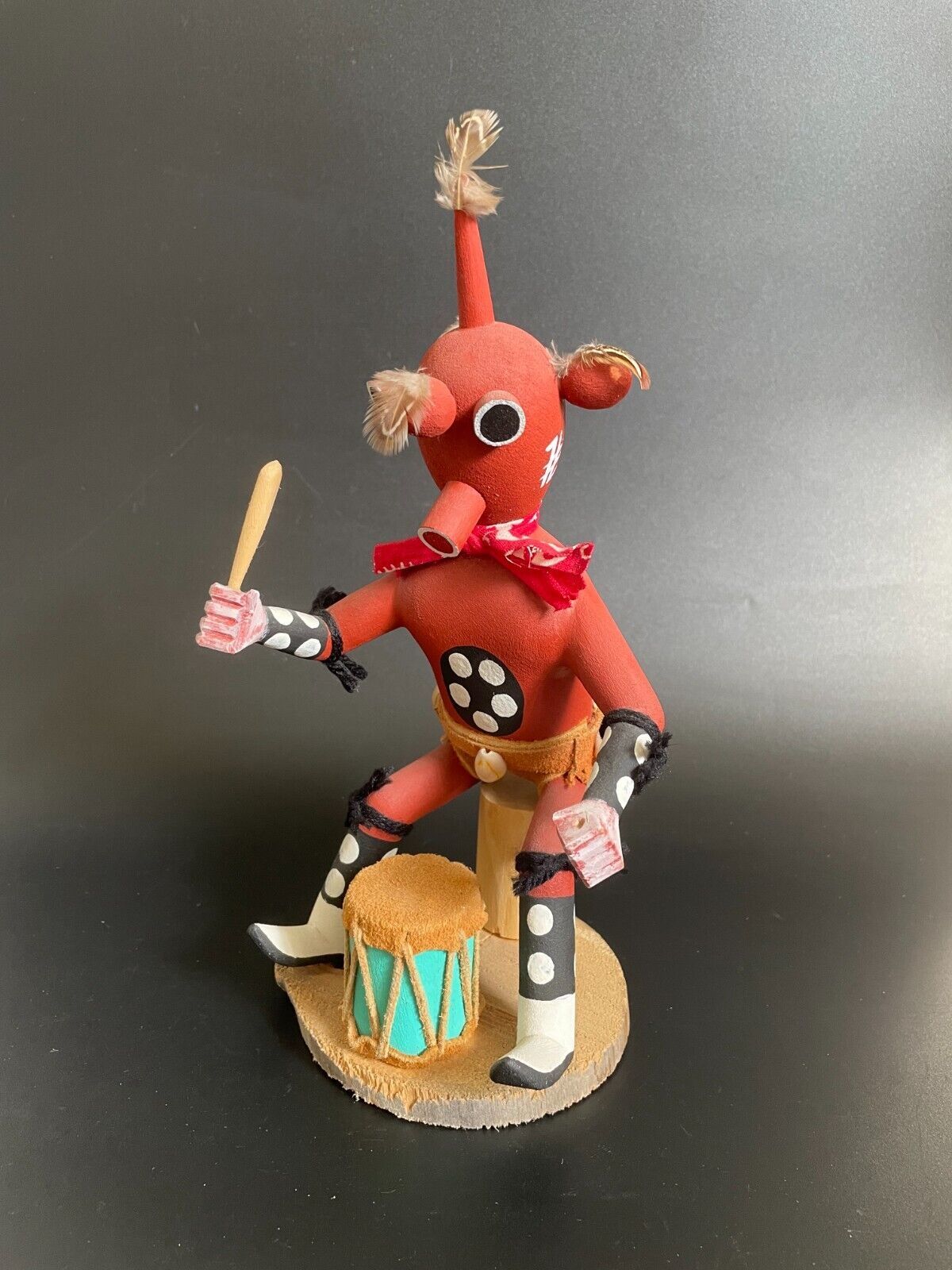 Hopi Carved Mudhead Drummer Koyemsi Kachina by H. Begay - Native ...