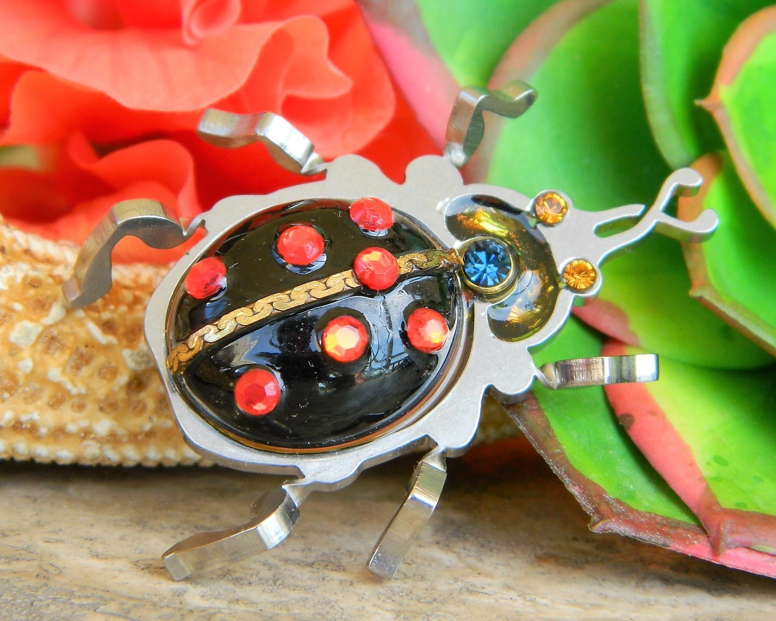 Ladybug Beetle Insect Brooch Pin Seeka Israeli Artist Industrial Laser ...