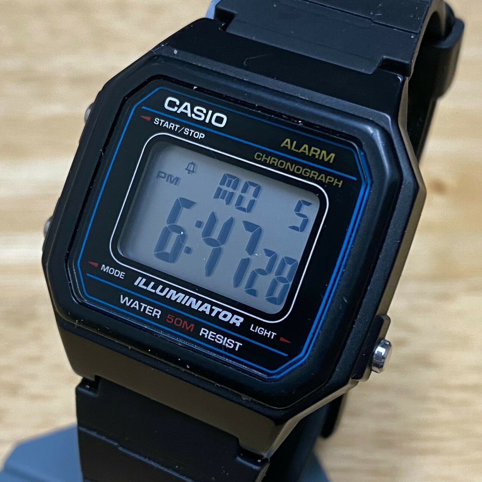 Casio W-217H Mens 50m Black Rectangle Digital Alarm Chrono Quartz Watch ...
