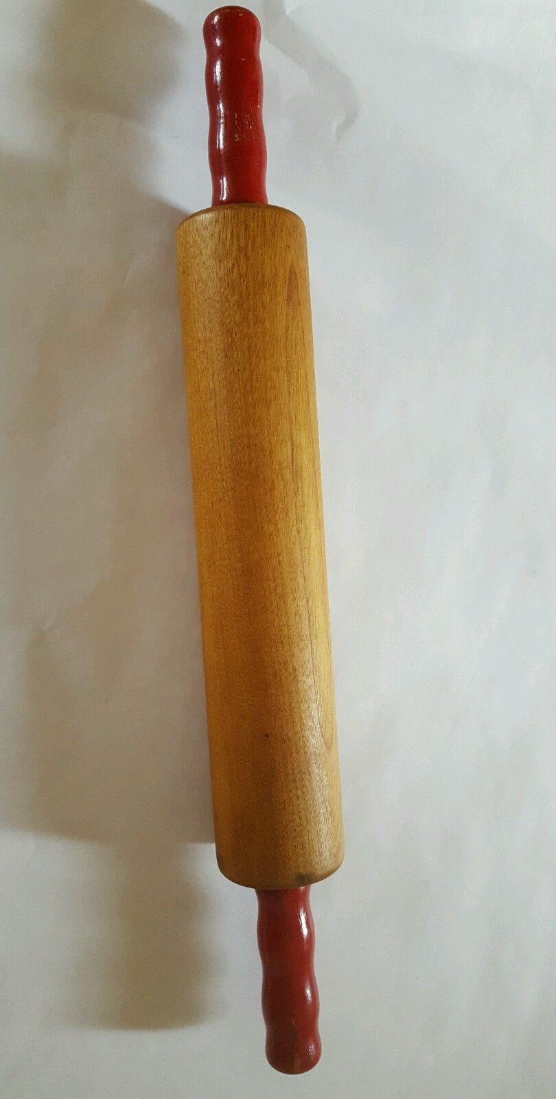 Vintage Solid Wood Rolling Pin Red Handles 16 inches long 9 1/2 inche ...