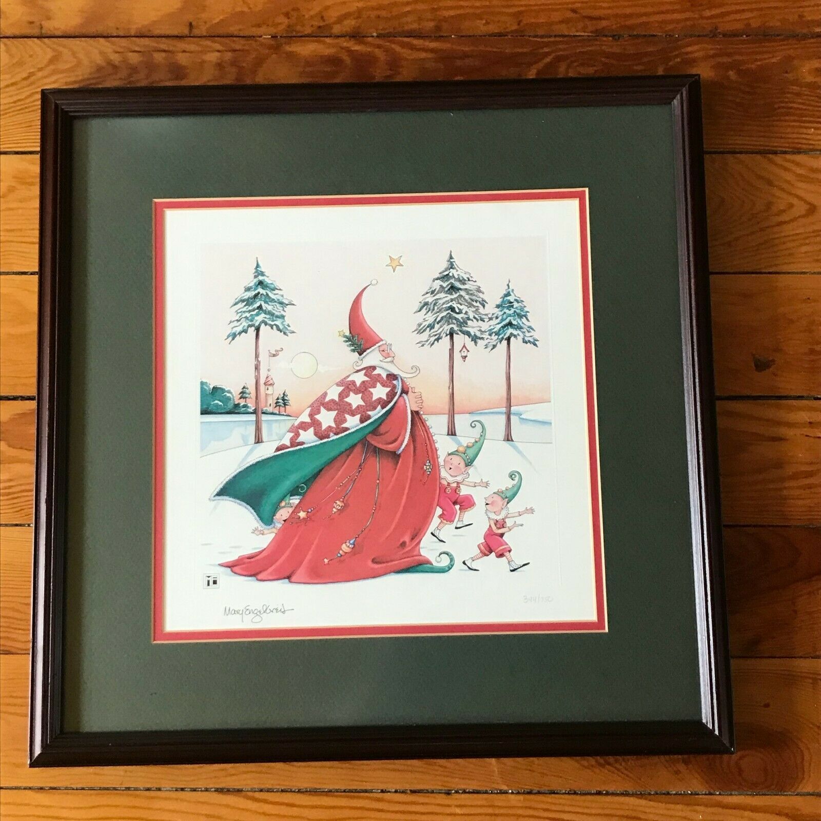 Estate Mary Engelbreit Signed & Numbered Santa Claus & Two Elves ...