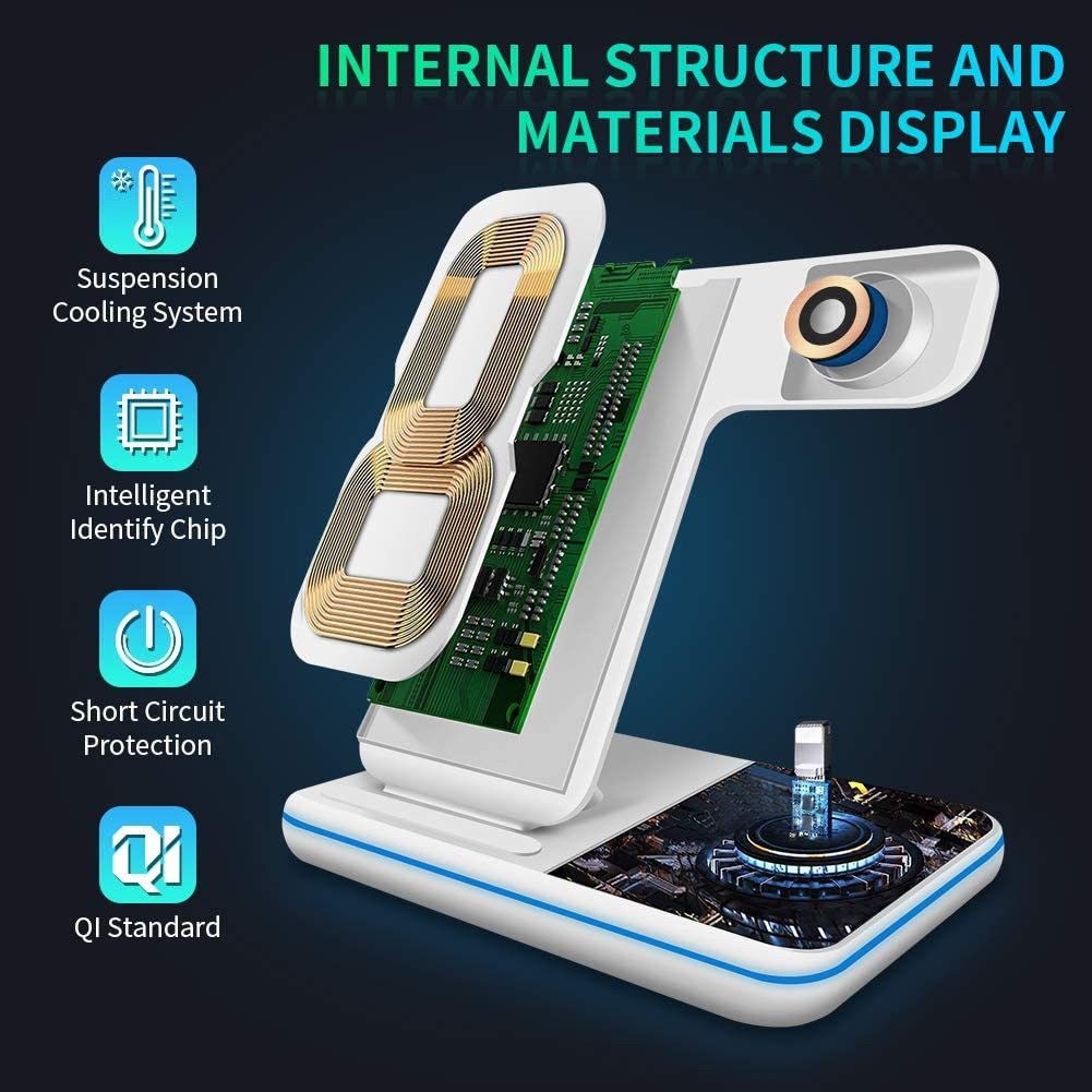 Waitiee Wireless Charger 3 In 1 Qi Certified 15w Fast Charging Station