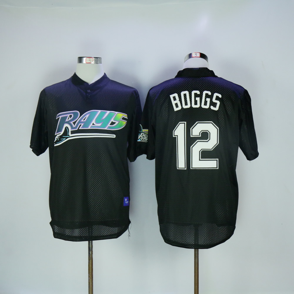 Men's Tampa Bay Rays #12 Wade Boggs Jersey Sewn on Baseball Black Retro ...