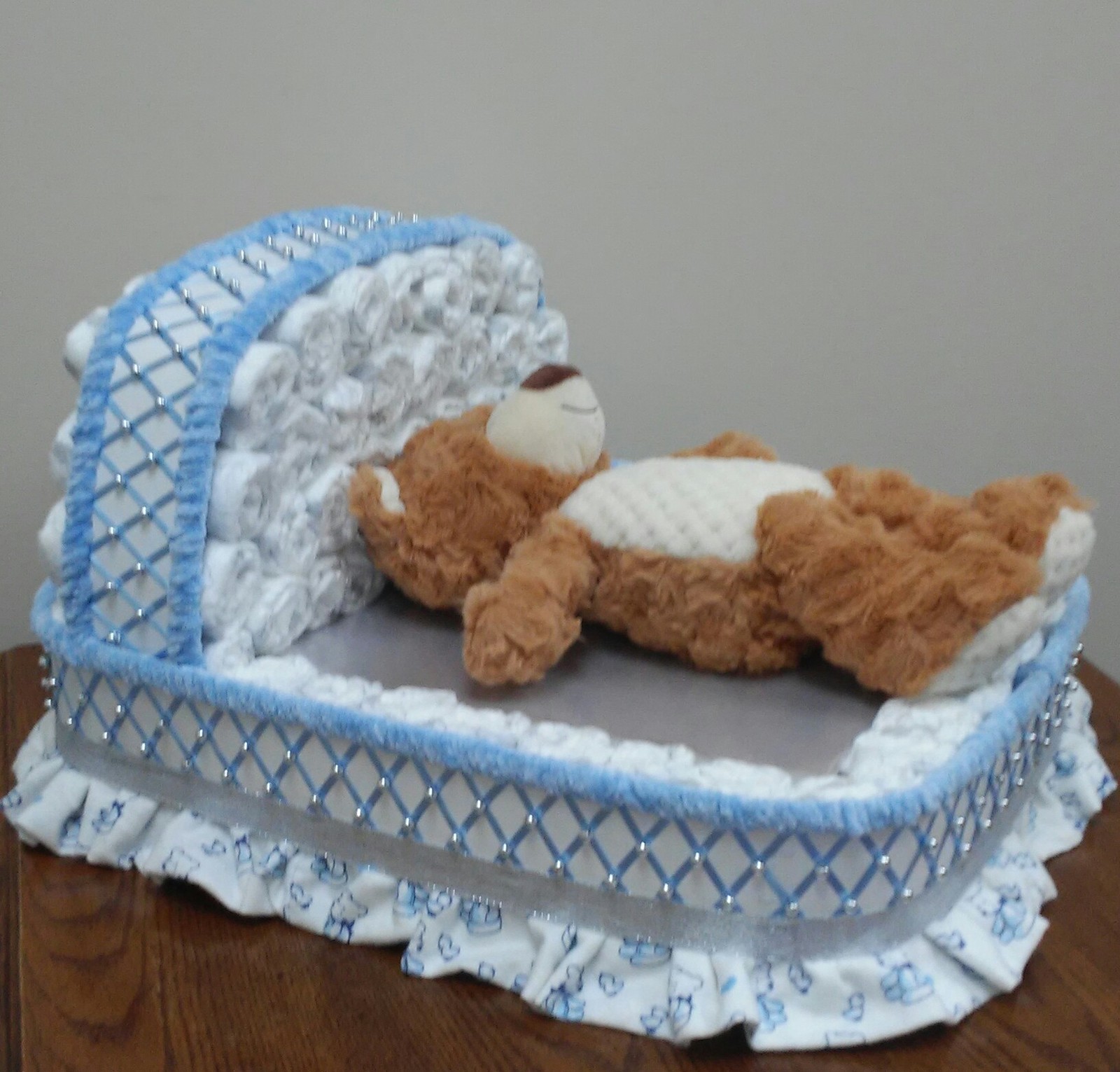 Bassinet Diaper Cake Centerpieces Blue and Silver Theme Baby Shower Any ...