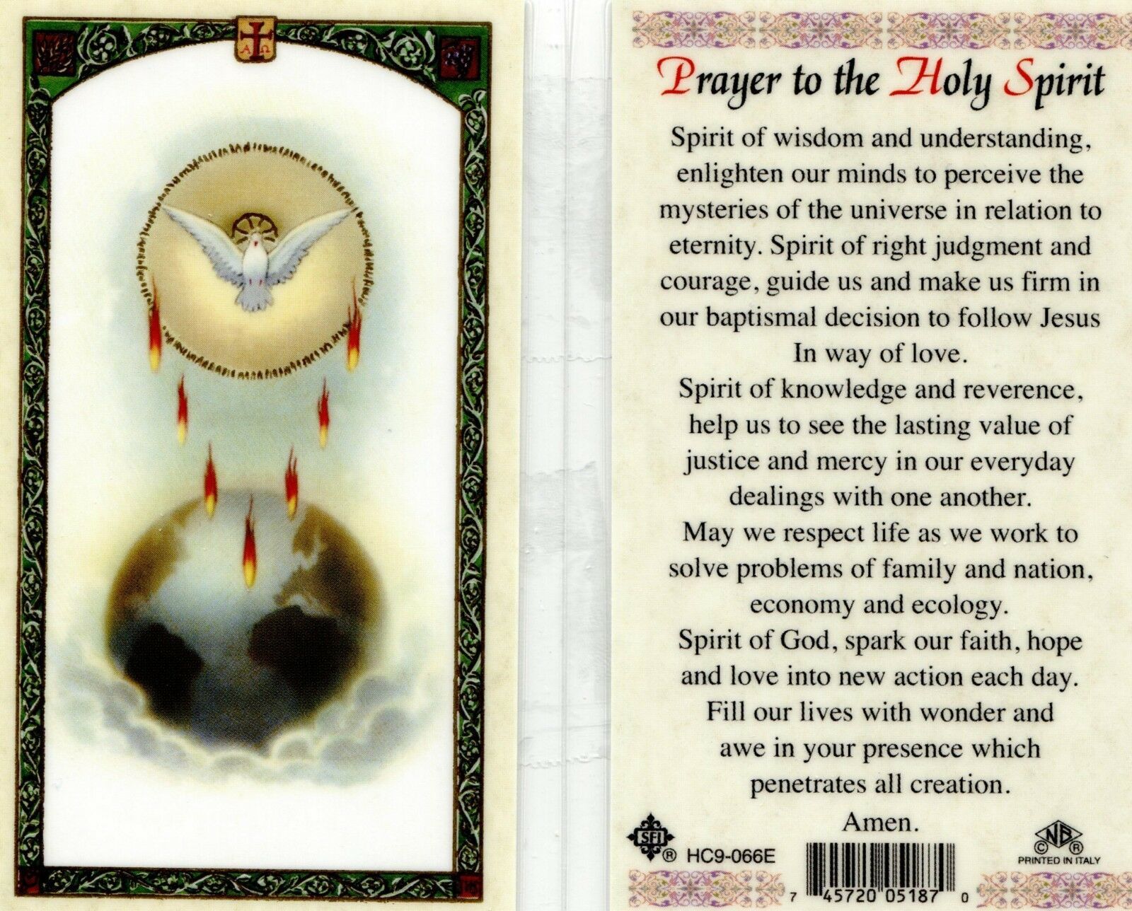 Prayer to the Holy Spirit Laminated Card Spirit of Wisdom and ...