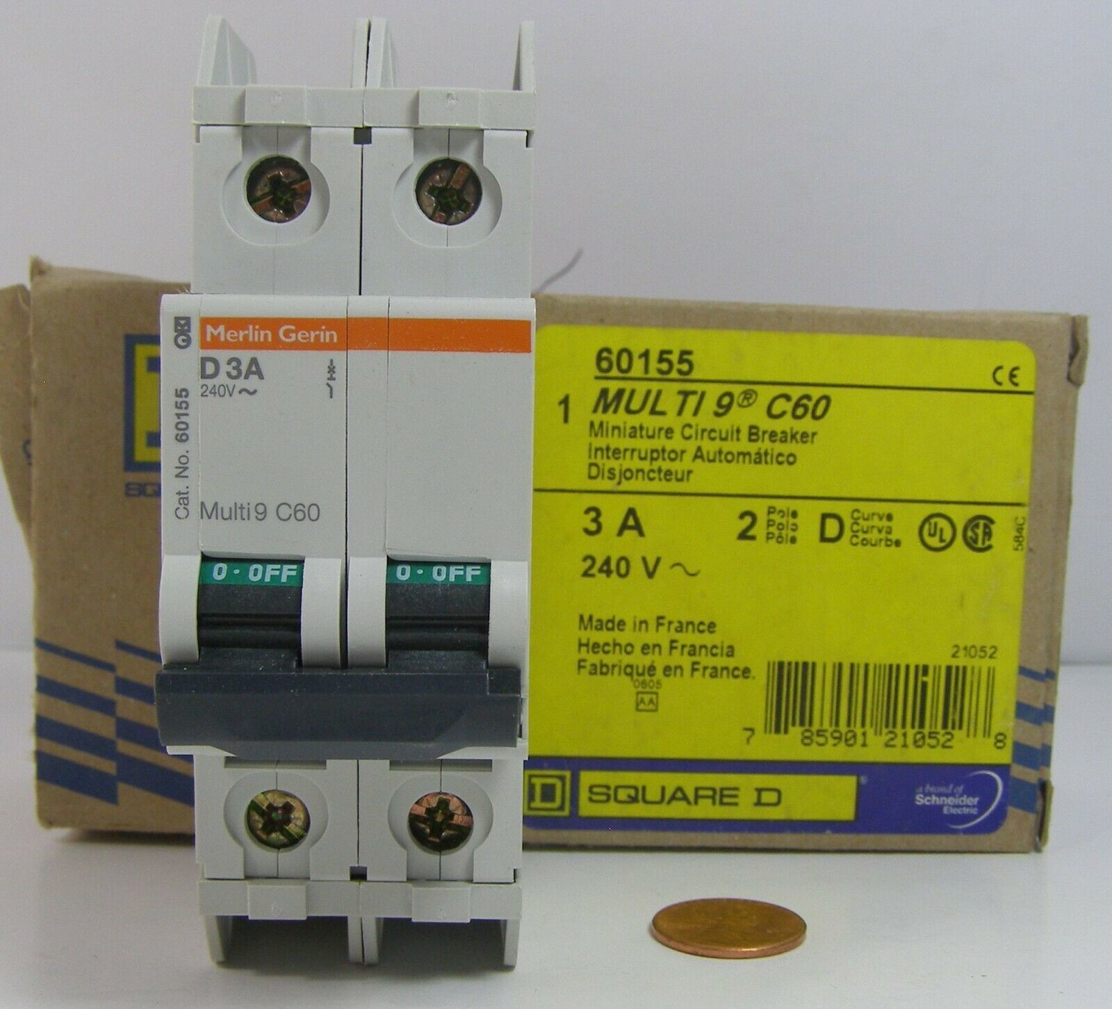 Square D Multi 9 C60 Miniature Circuit Breaker 2 Pole Dcurve 240V 60155 ...