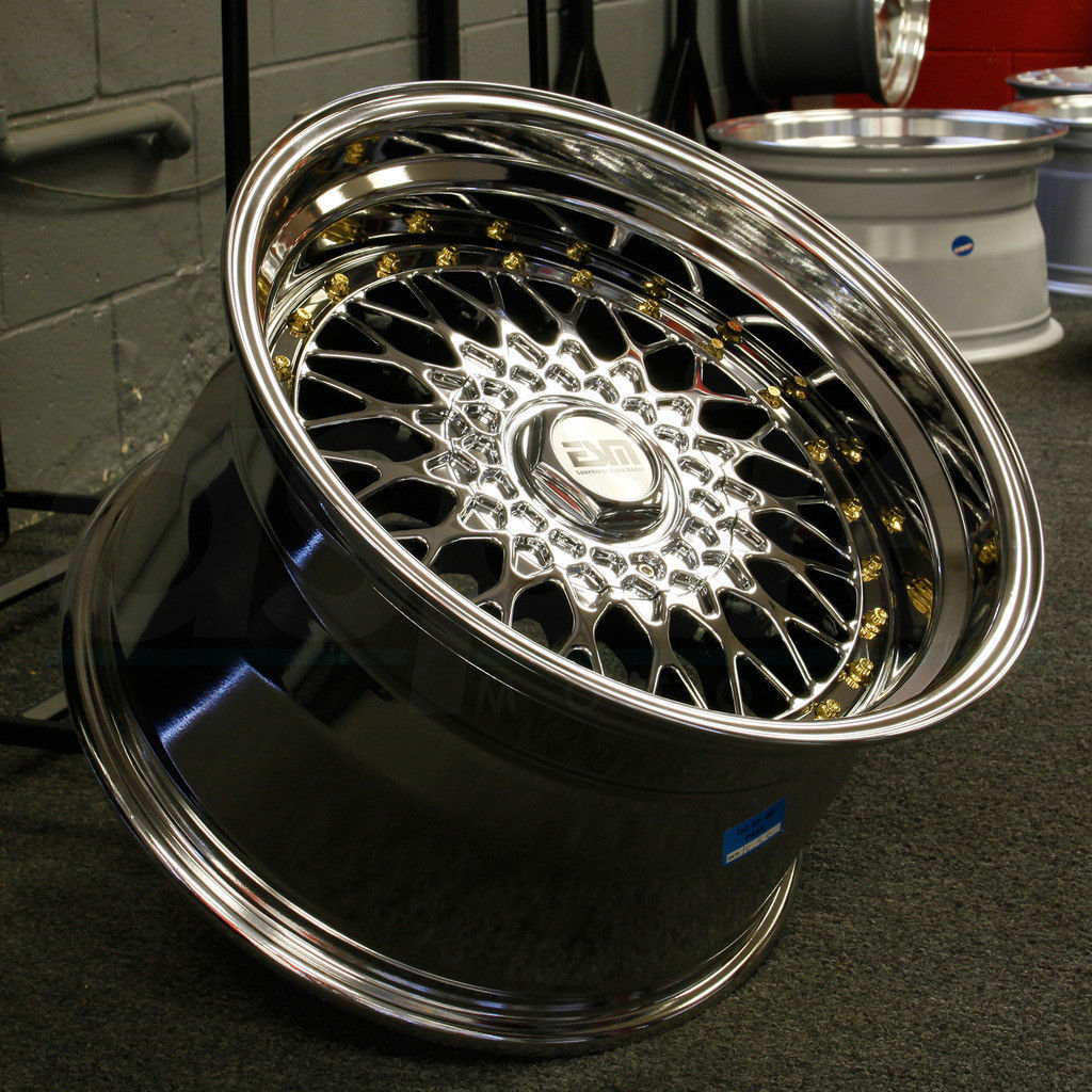 16x8 ESM 002R 4x100/5x100 20 Platinum Chrome Gold Rivet Wheels Rims Set ...