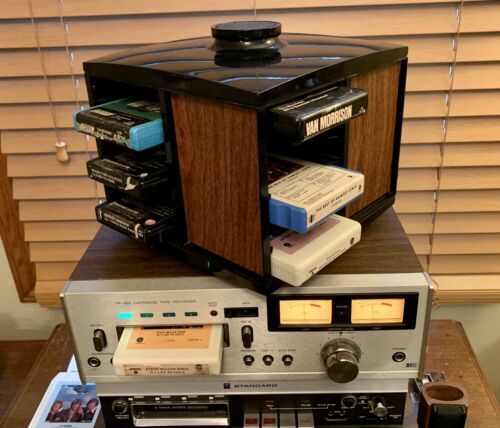 8-Track Tape Storage Carousel Holds 24 Cartridges Woodgrain Clean ...