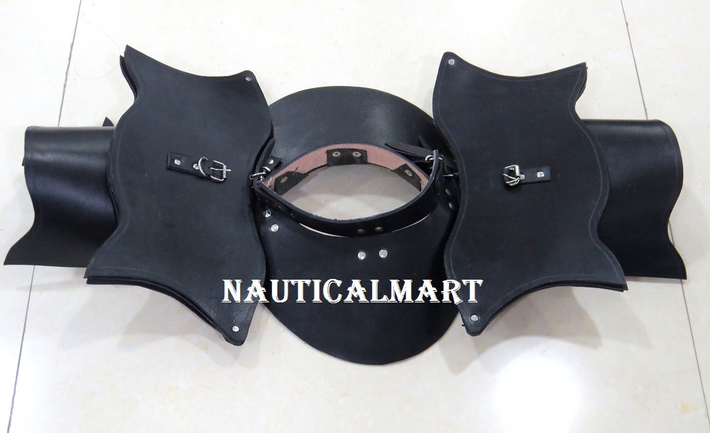 NauticalMart Leather Shoulder Armor Pauldrons with Neck Guard Gorget ...