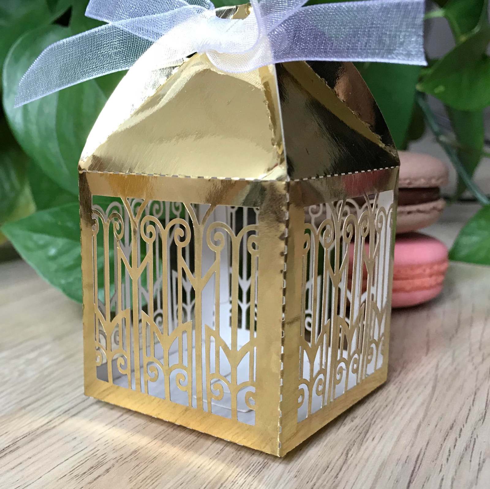 100pcs Metallic Gold Wedding gift box with ribbon,Laser Cut wedding ...