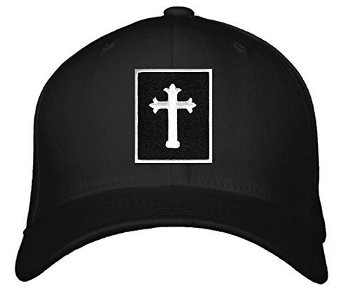 Roman Catholic Cross Hat - Mens Adjustable Black/White Cap - Hats