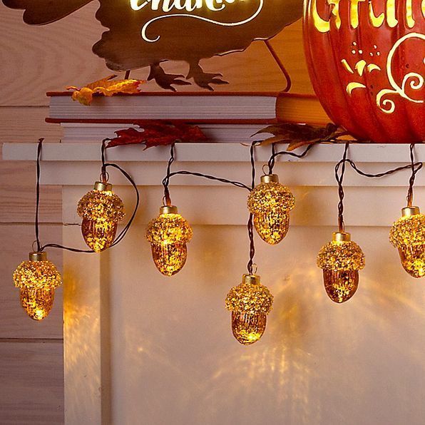 118" Battery Operated Glass Acorns Light String Fall Autumn Indoor ...