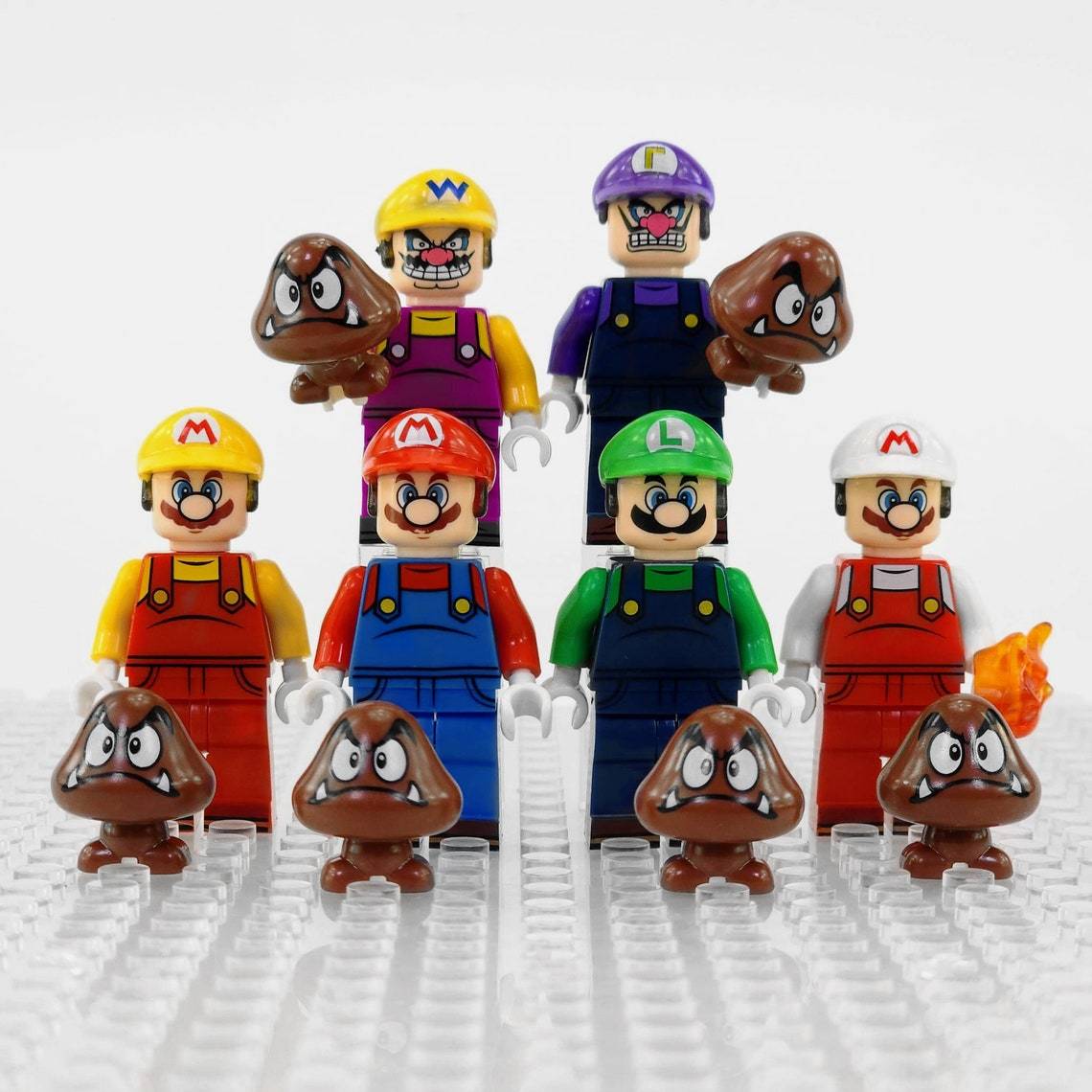 6pcs Super Mario Luigi Wario Waluigi and Goombas Video Game Minifigures ...