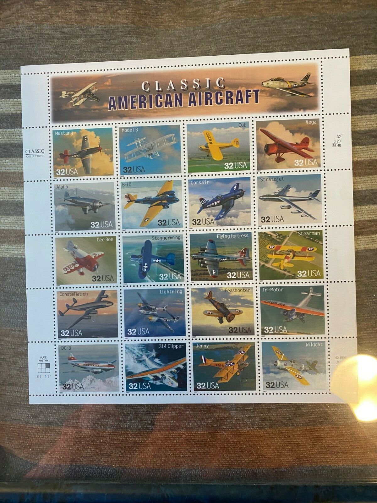 Classic American Aircraft Stamp Set in a Burl wood Frame 17X17 - Prop ...