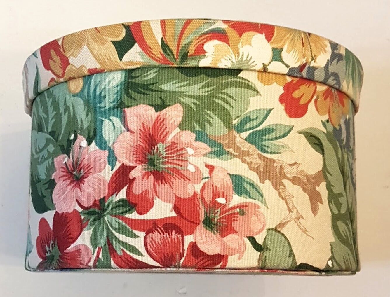 Cardboard Storage Box Padded Lid Floral Fabric Covered Canister 9 ...