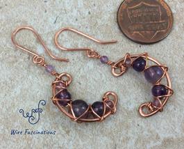 Handmade amethyst earrings: criss cross copper wire wrapped crescent ...
