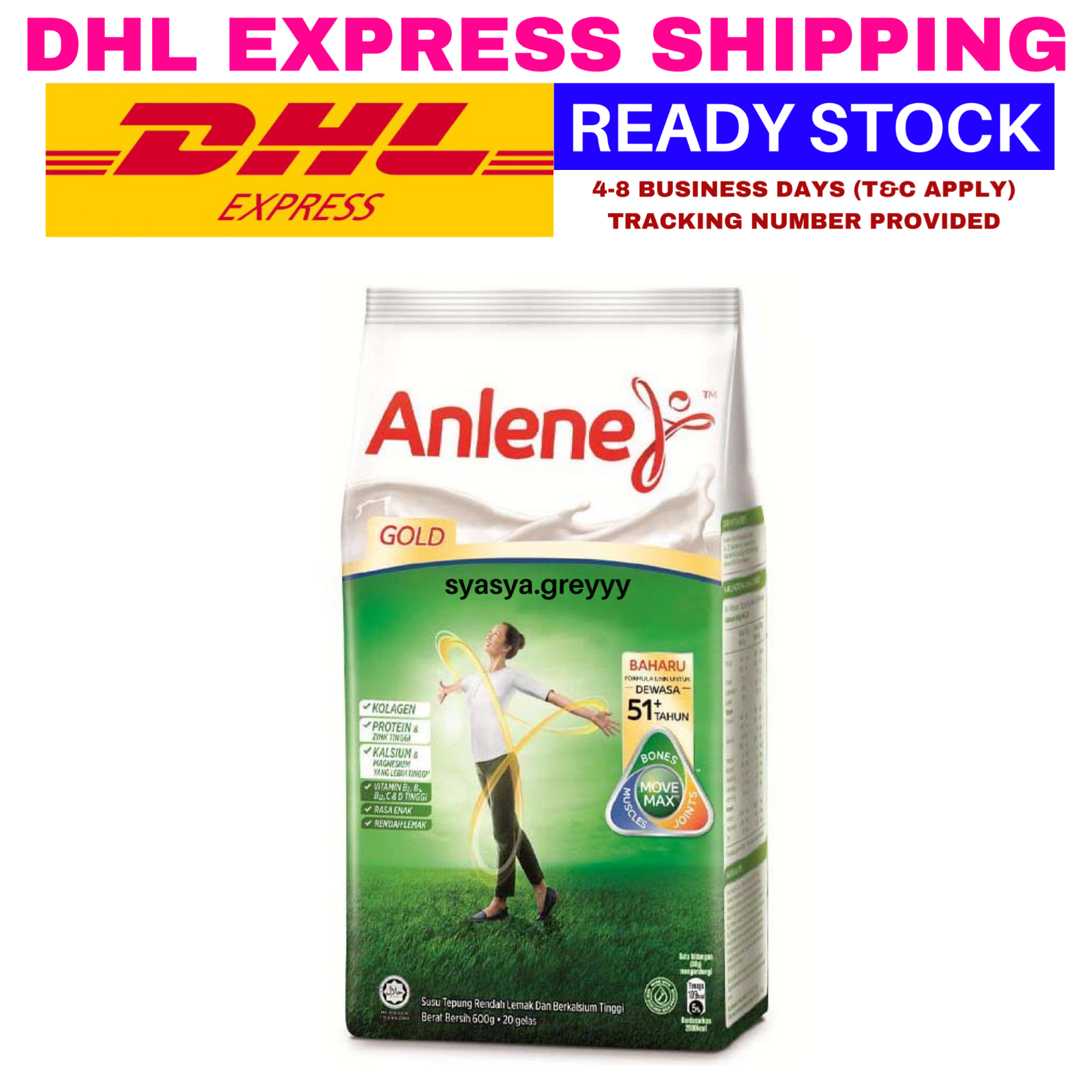 ANLENE GOLD MILK POWDER 600g for ADULT 51 YEARS OLD OR OLDER DHL ...