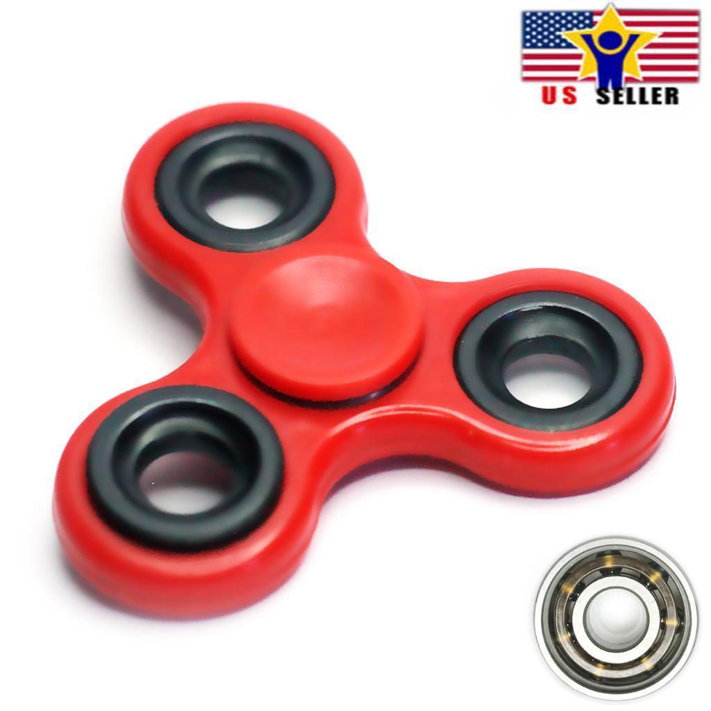 Tri Three Arm Basic Red Fidget Spinner Stainless Steel Metal Ring & Bearing - Other