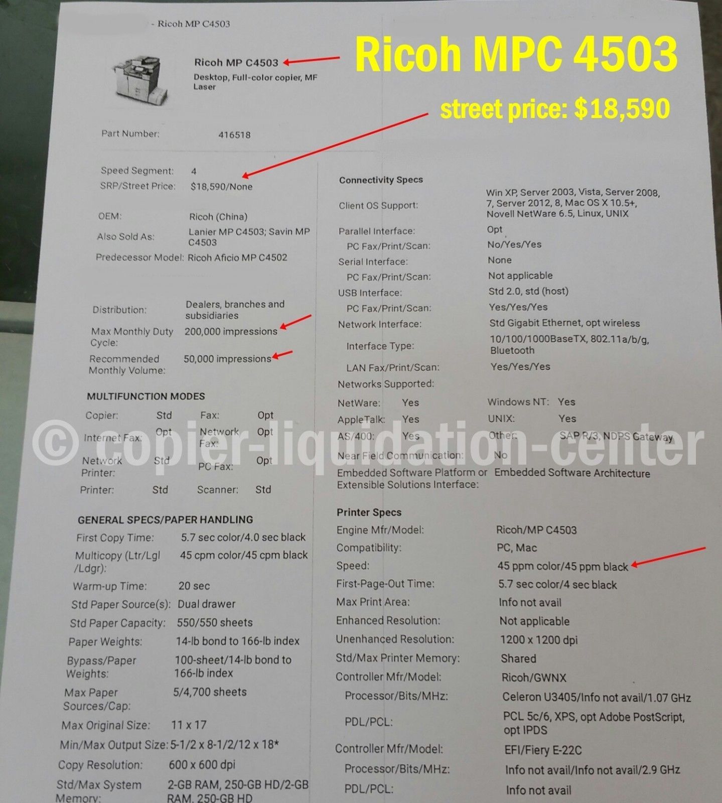 Color Copier Ricoh MP C5503 MPC5503 i Finisher All In One 55 ppm - Copiers