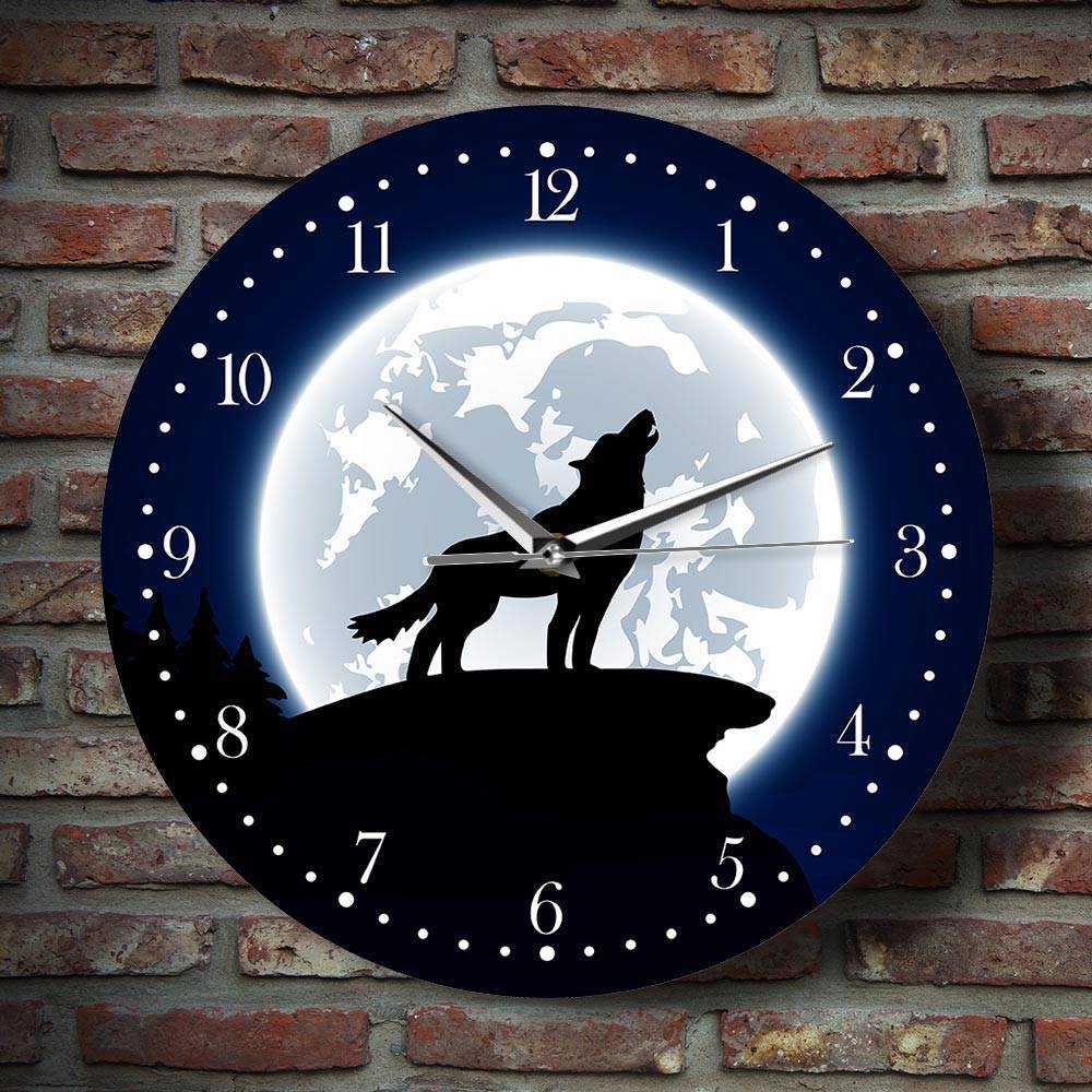 Wilderness Wall Art Howling Wolf With Moon Decorative Wall Clock ...