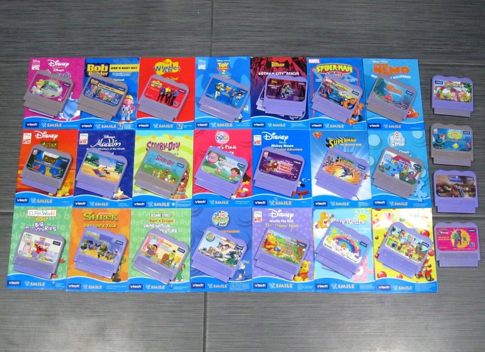 VTECH VSmile 25 GAME Cartridges 21 Booklet LOT Care Bears Toy Story ...