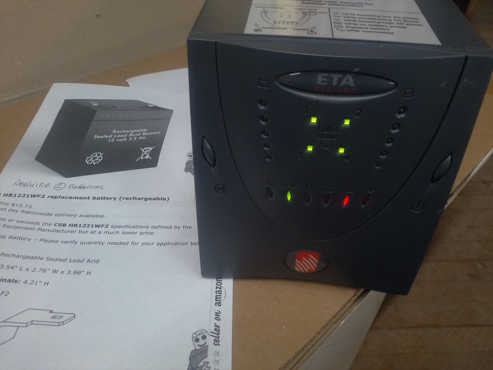 ETA SYSTEMS UPS MODEL UPM-420NA / E54042-02R / 120V 4.5A MAX / OUT 120V ...