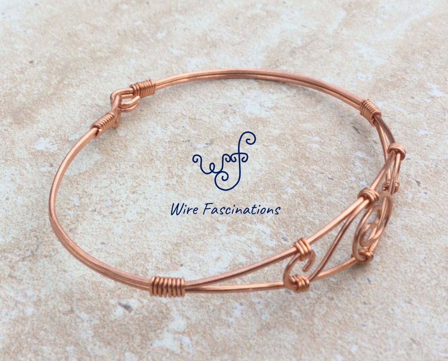 Handmade solid copper bracelet: wire wrapped spiral design inlay ...