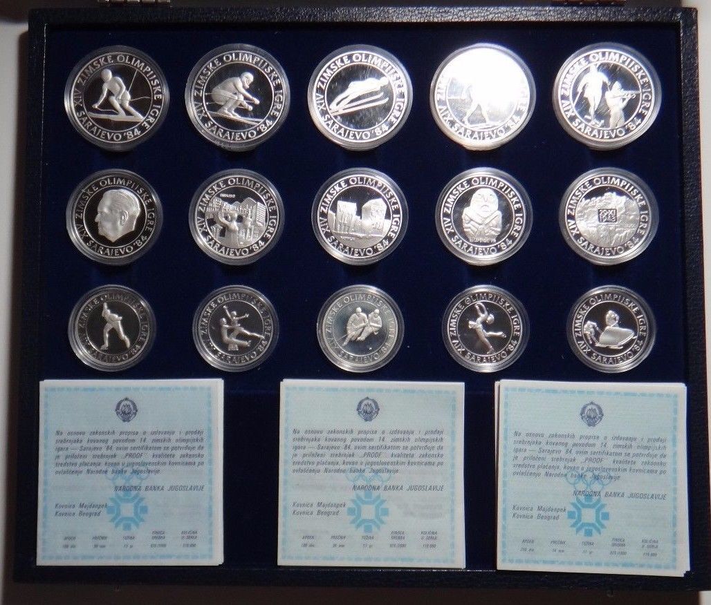 YUGOSLAVIA 15 SILVER PROOF COINS SET SARAJEVO 1984 OLYMPIC GAMES MINT ...