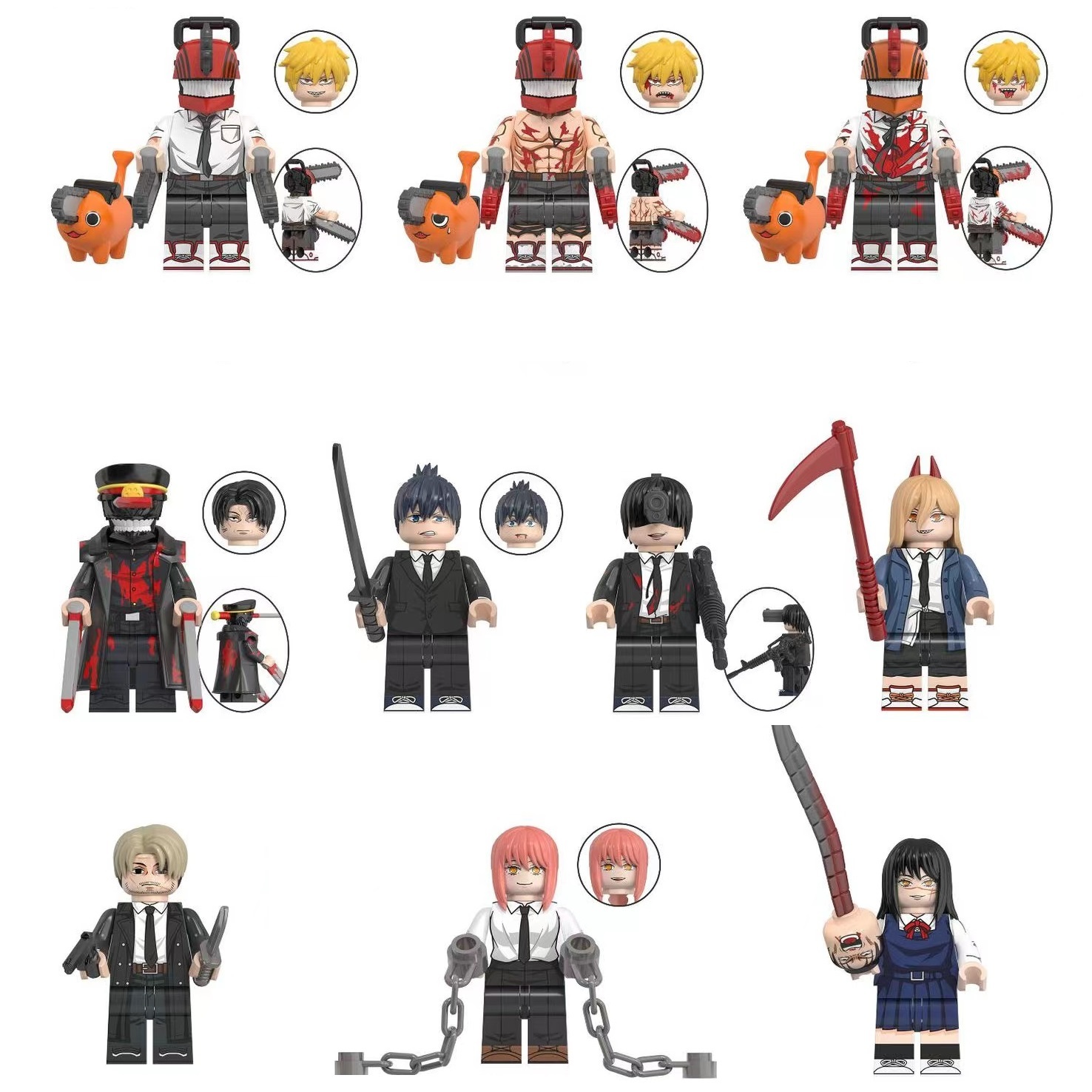 10pcs Chainsaw Man minifigures set Denji Makima Power Samurai Sword Gun ...