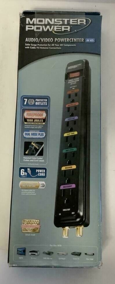 NEW Monster Power AV 625 PowerCenter Premium Surge Protector 7 Outlets Black - Power Protection ...