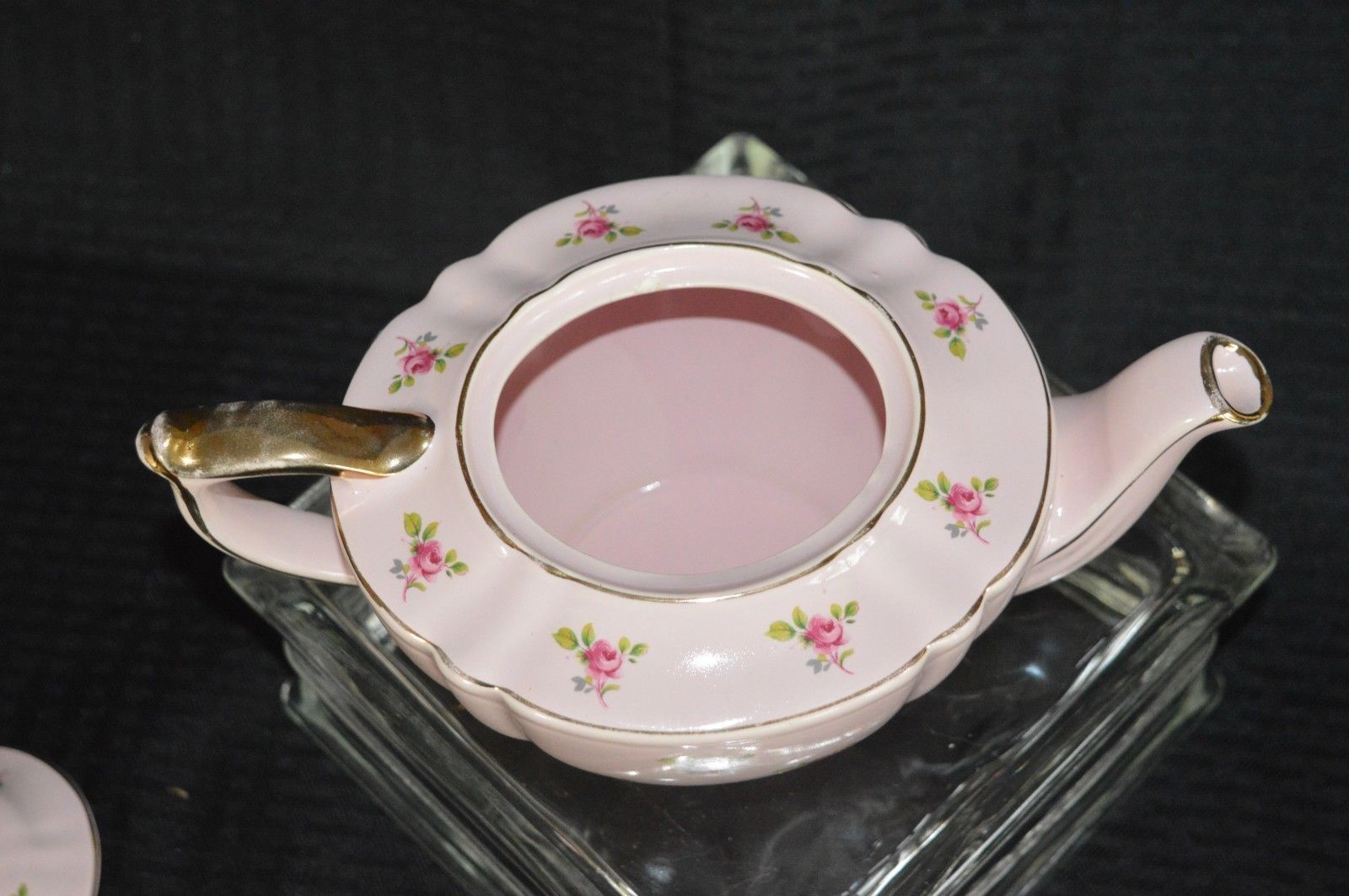 Vintage James Sadler England Pink Teapot Roses Chintz Gold Trim 2353 Misprint Sadler