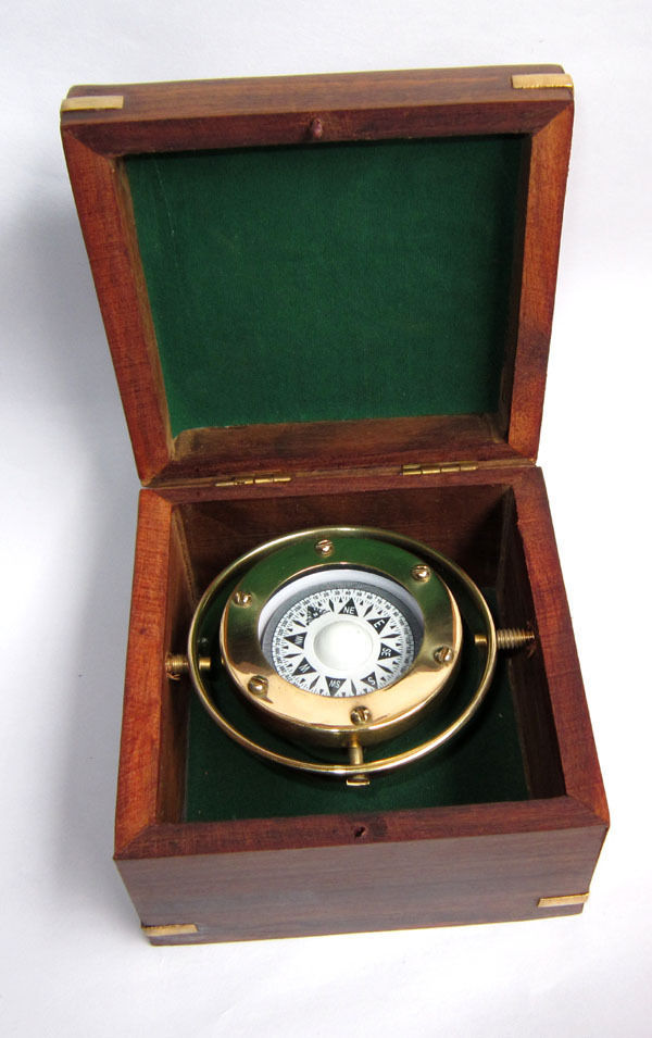 NauticalMart Vintage Brass Marine Gimbals Compass Beautiful With Wooden ...