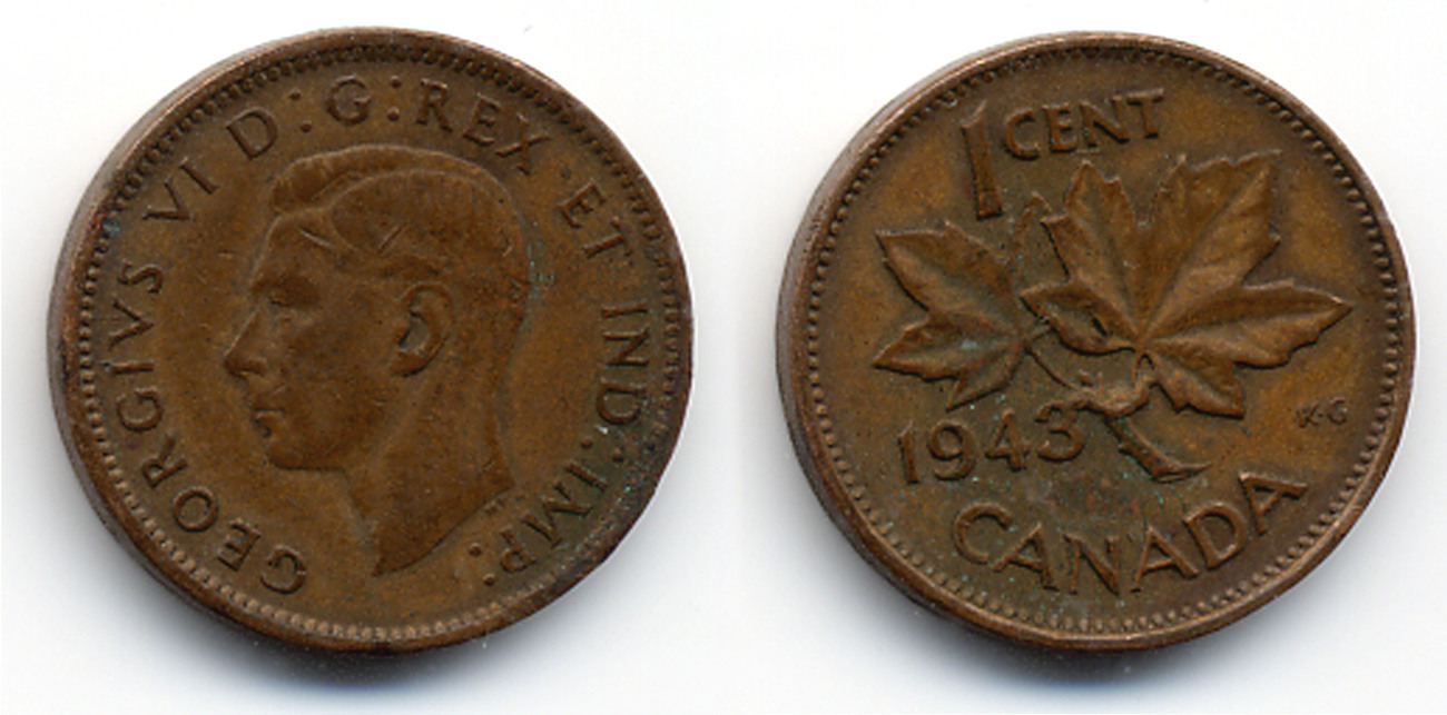 M46 1943 Canadian Penny 1 Cent King George VI Canada Small Cents M46 1943 Canadian Penny 1 Cent King George VI Canada Small Cents