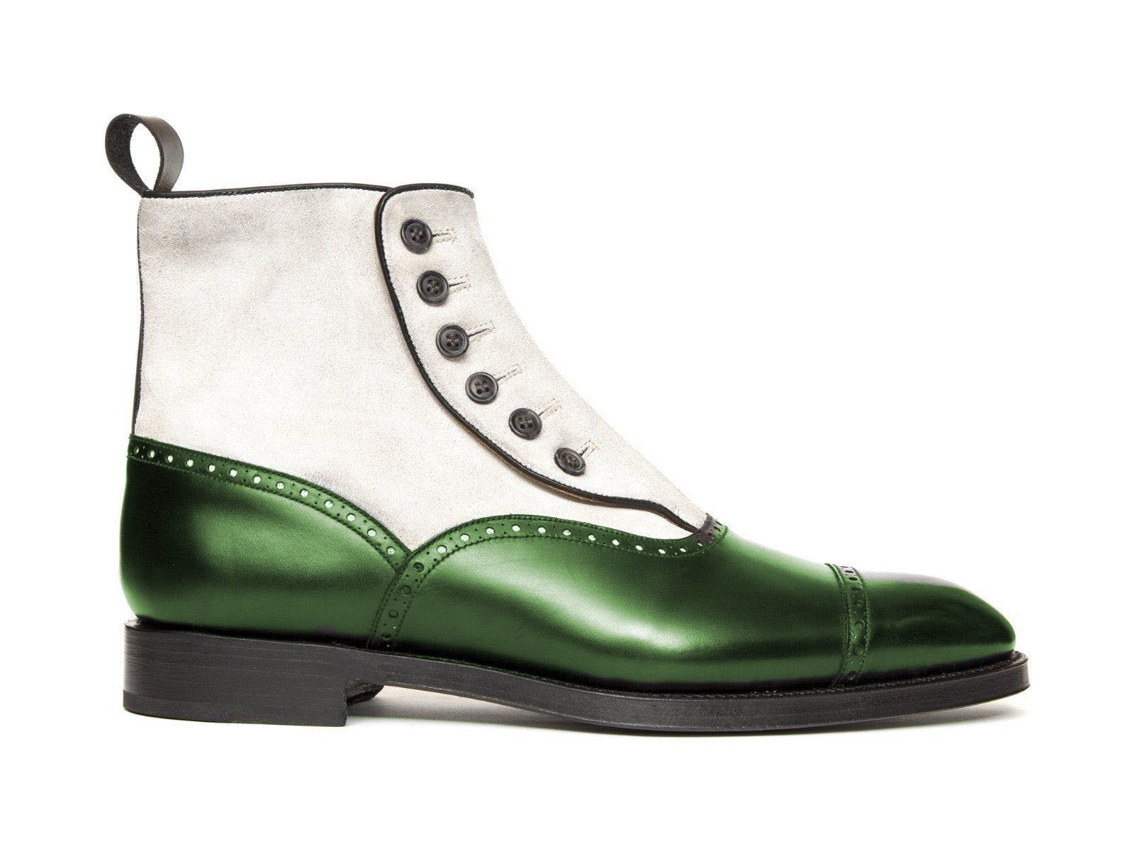 New Handmade Men's Ankle High Boot, Men's Green White Leather & Suede ...