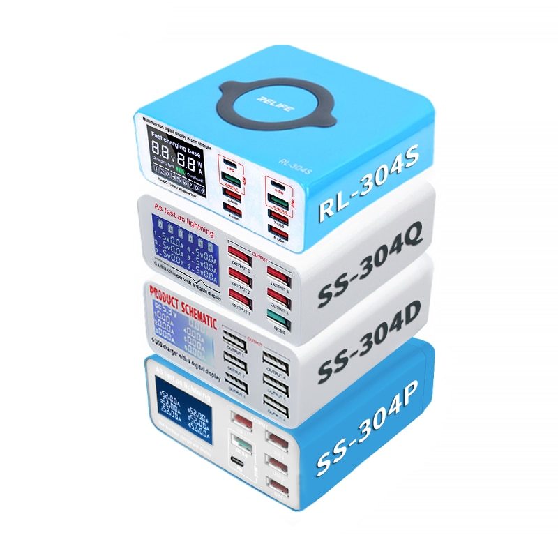 RELIFE RL-304P SS-304D SS-304Q Smart 6 Port USB Digital Display ...