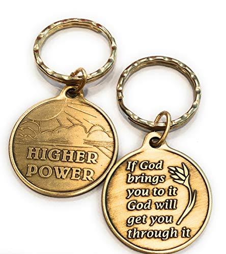 Higher Power AA Keychain Medallion Sobriety Chip Key Tag Bronze - Office
