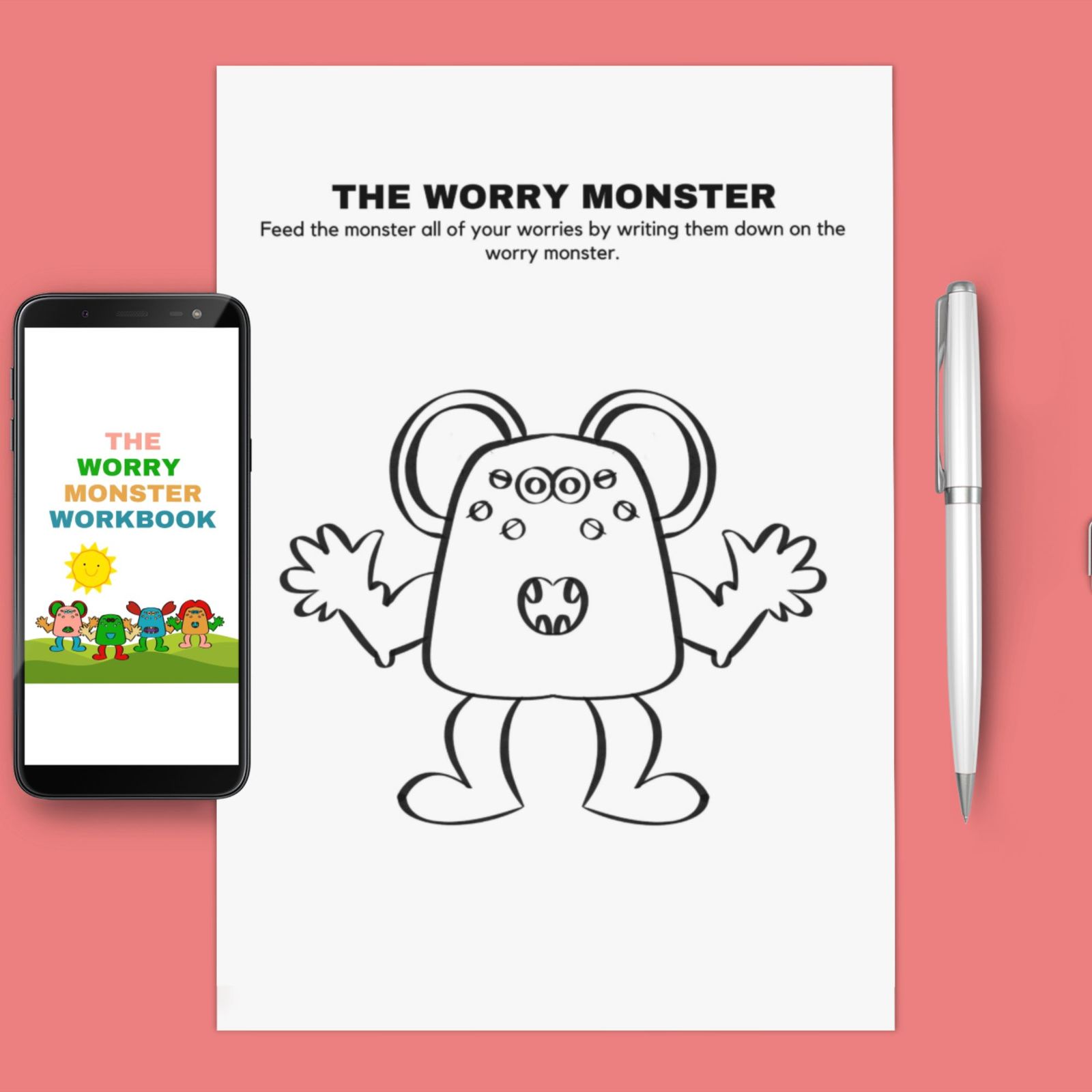 Printable worry monster workbook and monster coloring sheets - Digital Art