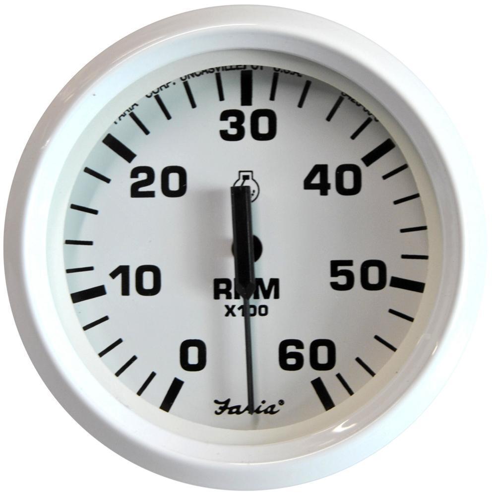 Faria Dress White 4 inch Tachometer - 6000 RPM (Gas - Inboard & I-O ...