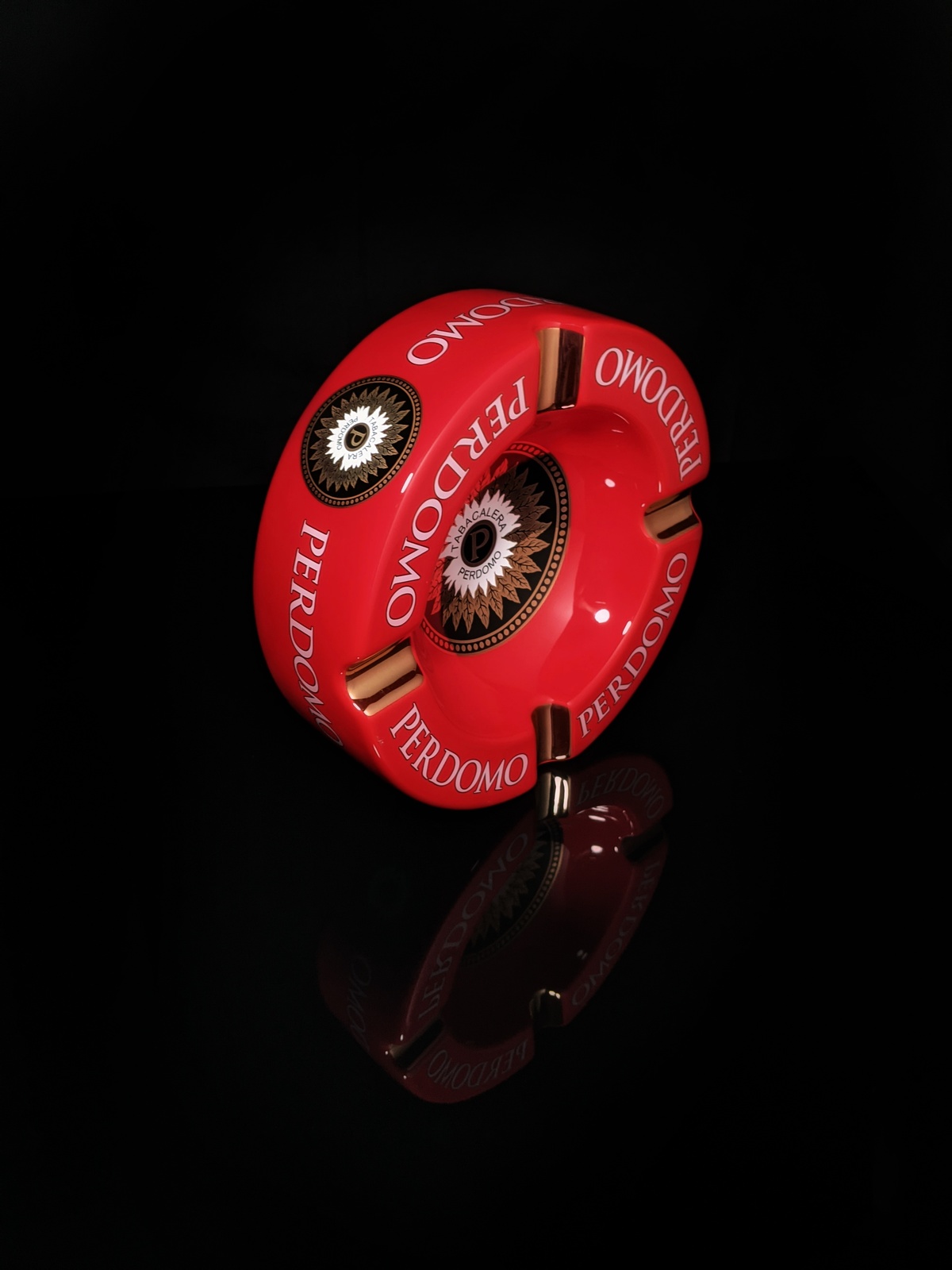 Perdomo Red and Gold Ceramic Large Cigar Ashtray 9" Diameter NIB - Ashtrays