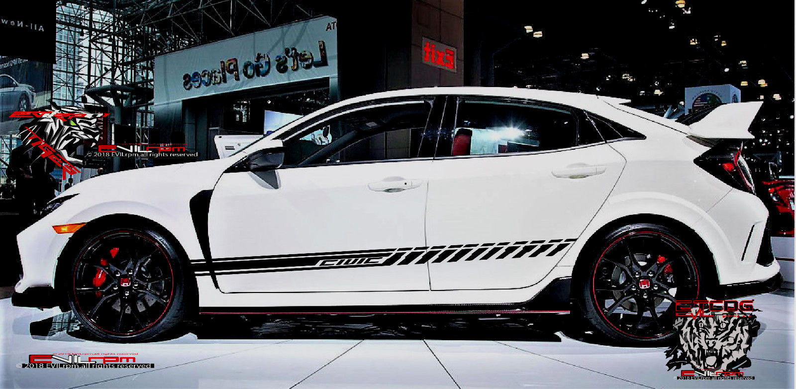 Pair side decal sticker stripe kit for Honda Civic hatchback 2015 2016 ...