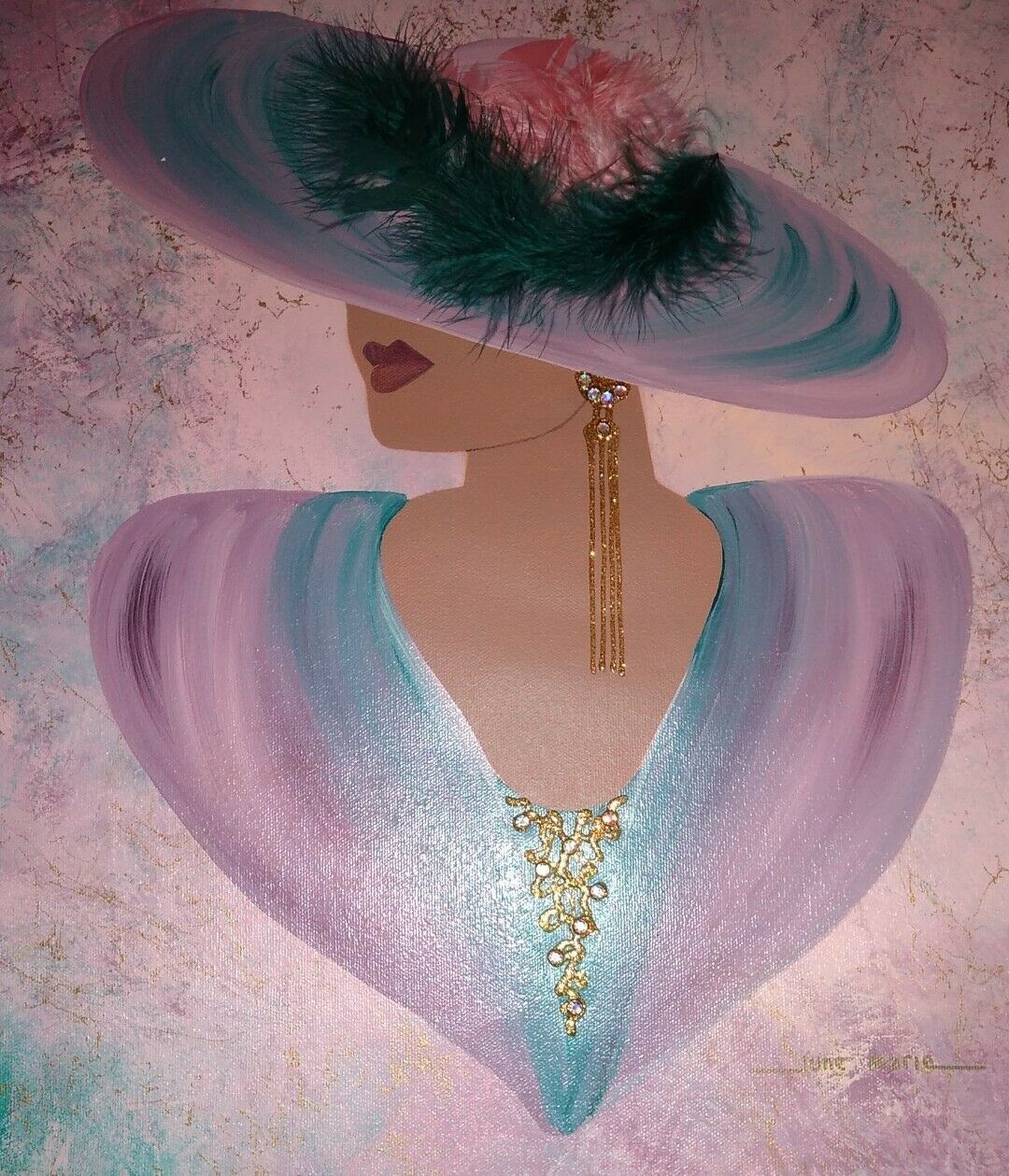 JUNE MARIE ART ON CANVAS ~AFRICAN-AMERICAN WOMAN - FEATHERS RHINSTONES ...