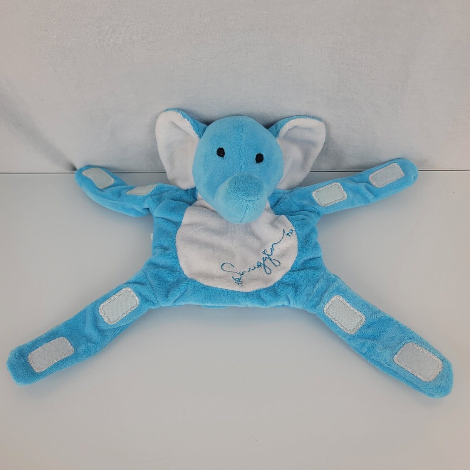 SNUGGIN’ BLUE ELEPHANT Pacifier Holder Keeper Stroller Attachment Plush ...