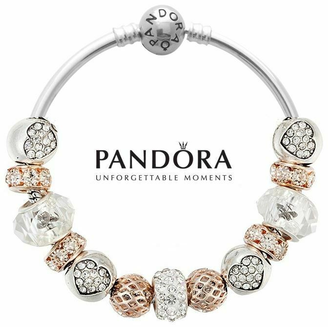 New Authentic Pandora S925 ALE Silver Bangle Bracelet with Gold Heart ...