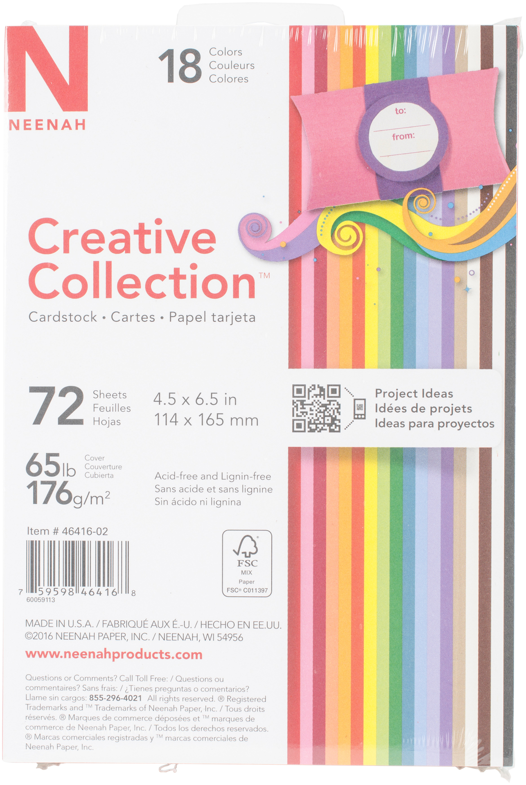 Neenah Creative Collection Cardstock Pack 4.5"X6.5" 18 Bold & Vivid ...