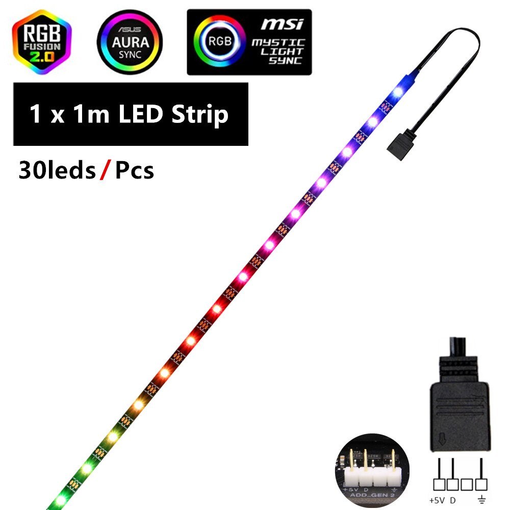 WS2812b RGB LED Strip 5V 3 Pin addressable LED headers PC for ASUS AURA ...
